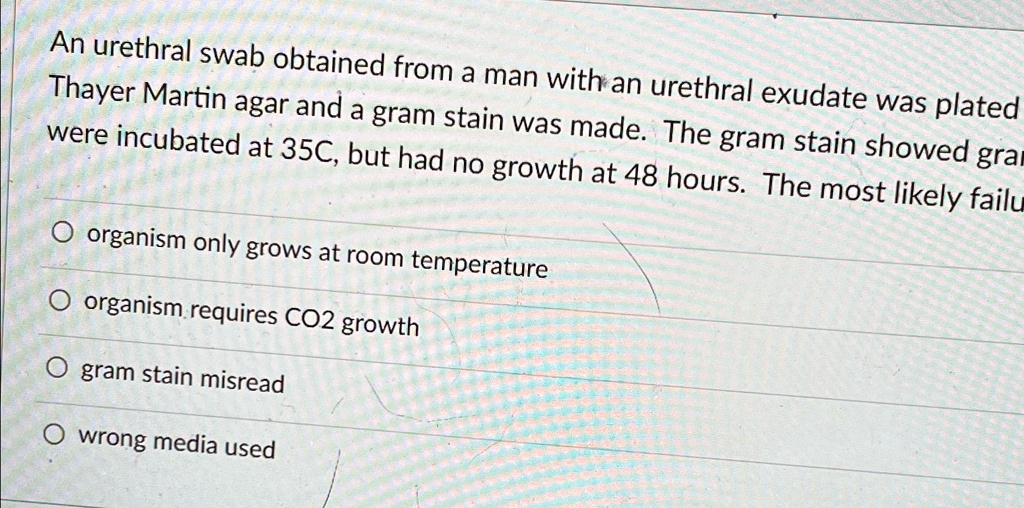 An urethral swab obtained from a man with a urethral exudate was plated ...