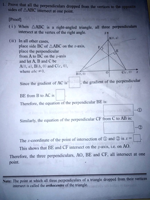 Prove that all the perpendiculars dropped from the vertices to the opposite sides of triangle ...