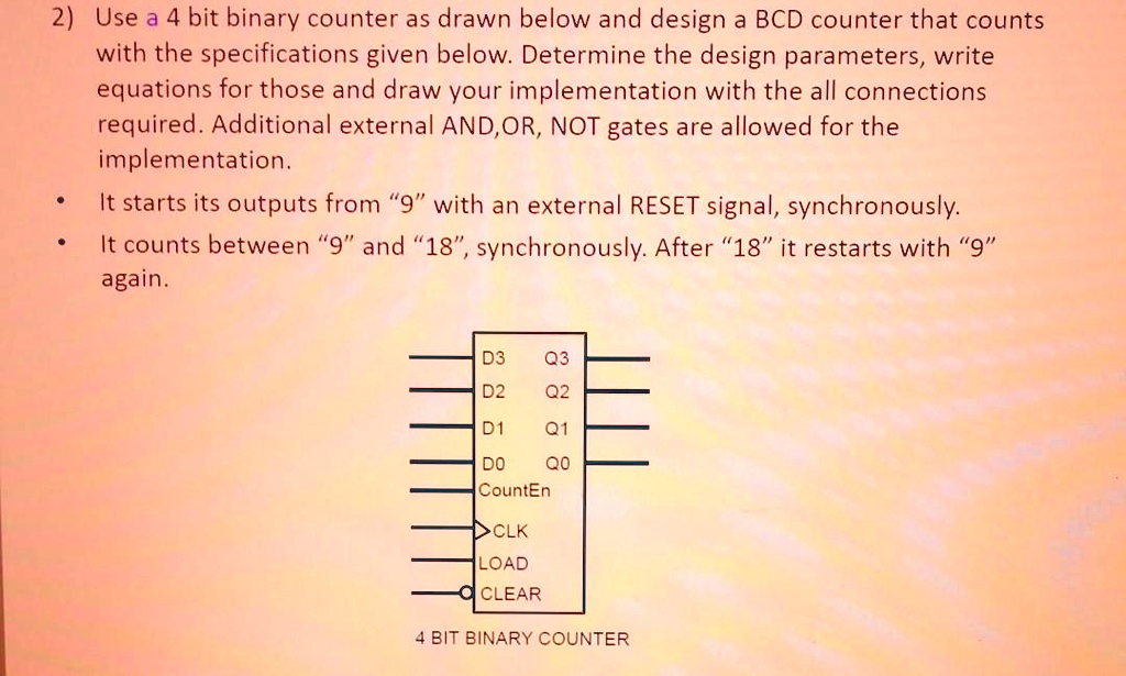 Solved Use A 4 Bit Binary Counter As Drawn Below And Design A Bcd Counter That Counts With The