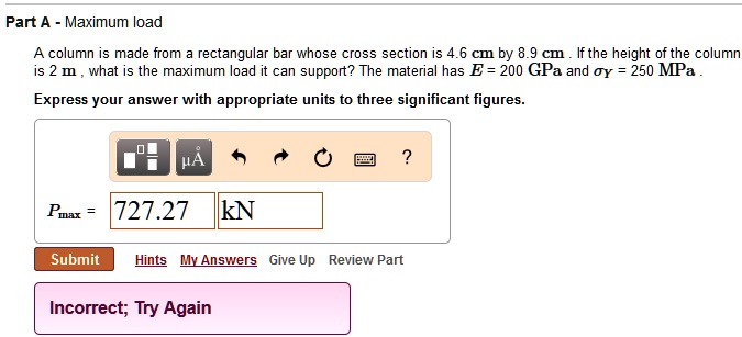 SOLVED: A column is made from a rectangular bar whose cross section is ...