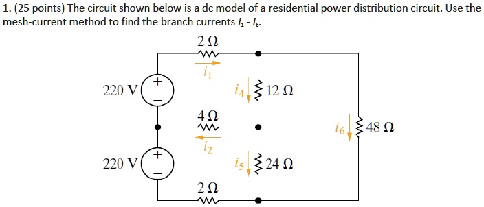 1. (25 points) The circuit shown below is a dc model of a residential power distribution circuit ...