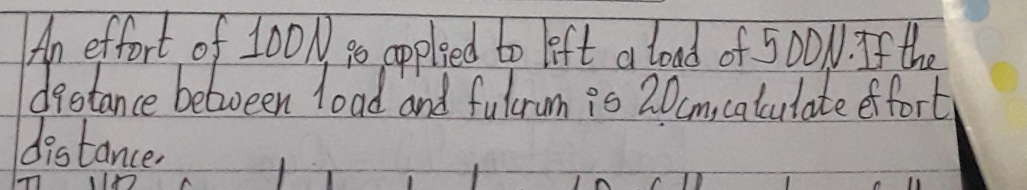 SOLVED: An effort of 100 N is applied to lift a load of 500 N. If the ...
