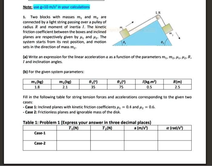 SOLVED: Two blocks with masses m and m2 are connected by a light string passing over a pulley of ...
