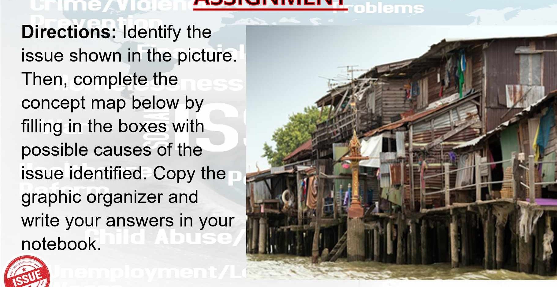 directions identify the issue shown in the picture then complete the ...