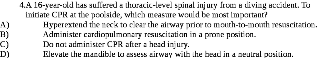 A 16-year-old has suffered a thoracic-level spinal injury from a diving ...
