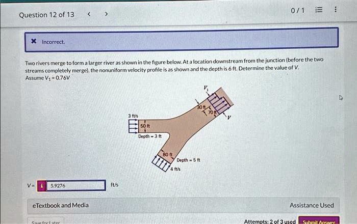 SOLVED: 0/1 : Question 12 of 13 Incorrect. Two rivers merge to form a ...