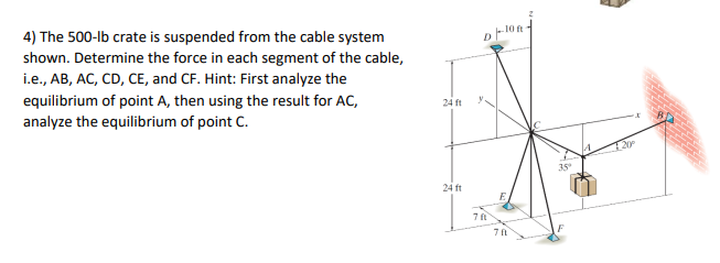 4) The 500-lb crate is suspended from the cable system shown. Determine ...