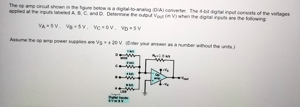 SOLVED: The op amp circuit shown in the figure below is a digital-to-analog (D/A) converter. The ...