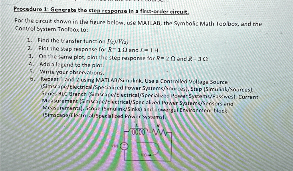 Procedure 1: Generate the step response in a first-order circuit. For ...