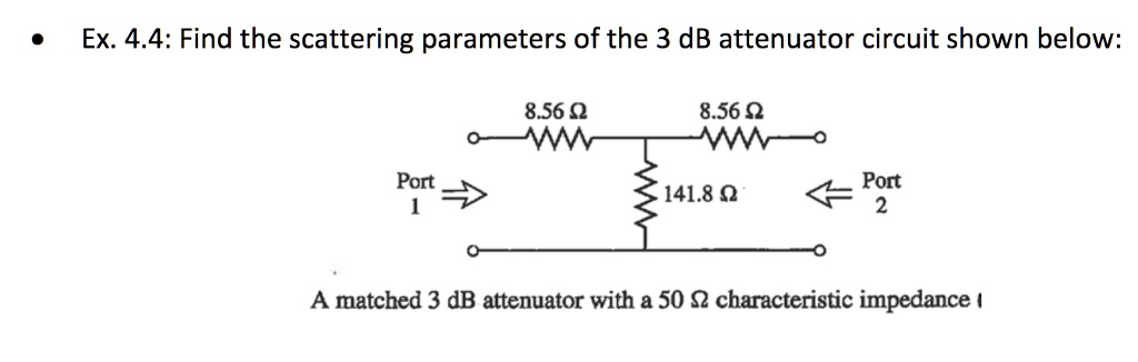 Ex. 4.4: Find the scattering parameters of the 3 dB attenuator circuit shown below: Port 1 8.56 ...