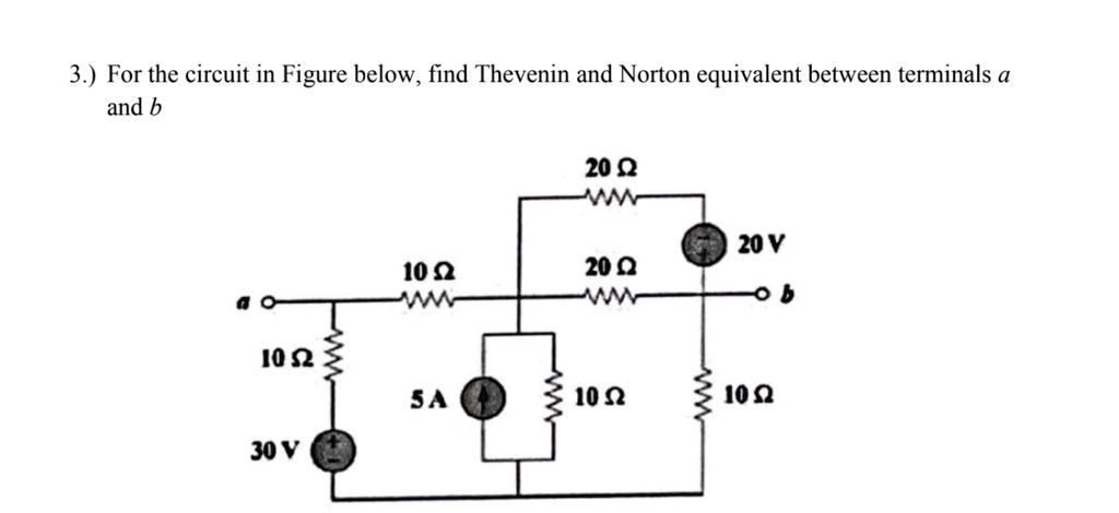 3.) For the circuit in Figure below, find Thevenin and Norton equivalent between terminals a and ...