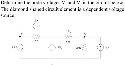 SOLVED: Determine the node voltages V.and V,in the circuit below The diamond shaped circuit ...
