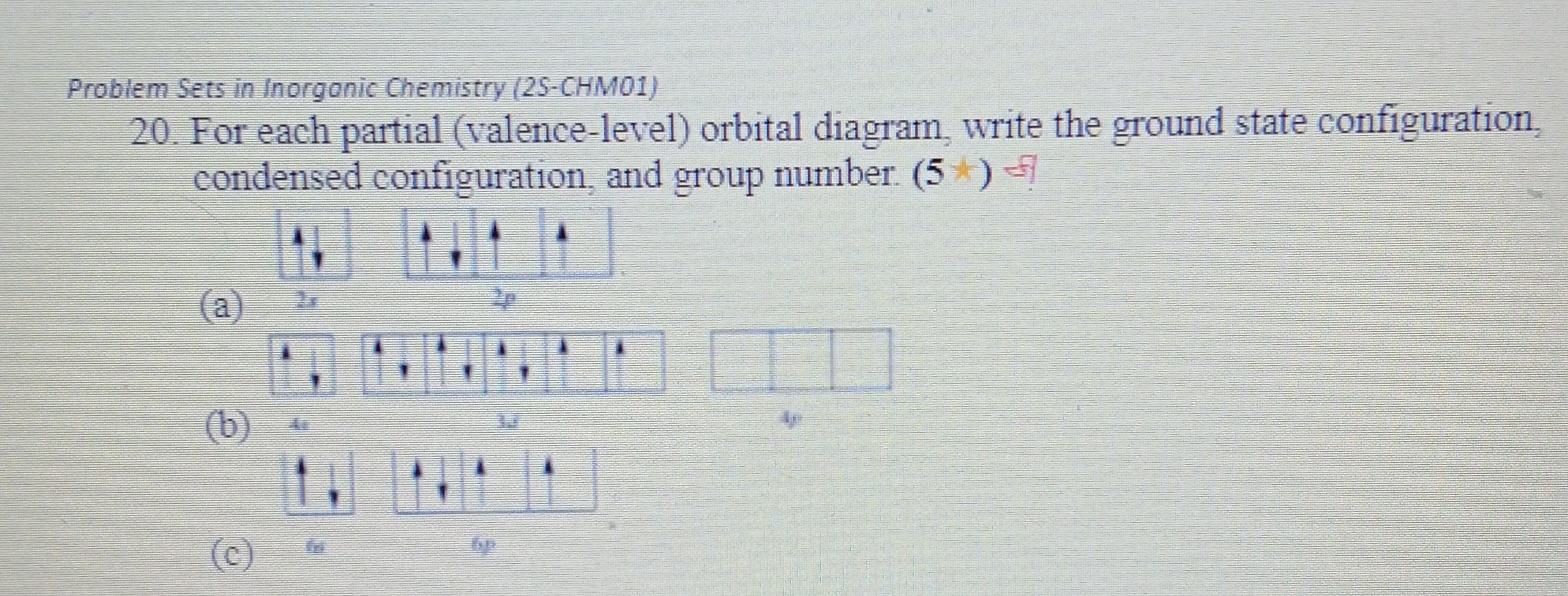 Problem Sets in Inorganic Chemistry (2S-CHM01) 20. For each partial (valence-level) orbital ...