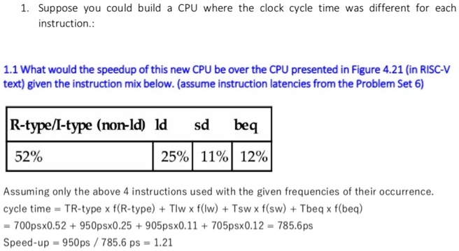 SOLVED: Suppose you could build a CPU where the clock cycle time was different for each ...