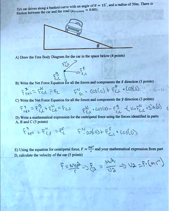 SOLVED: 3A car drives along a banked curve with an angle of 15° and a ...