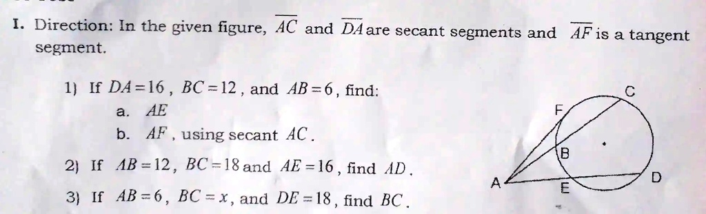 Solved I Direction In The Given Figure Ac And Da Are Secant