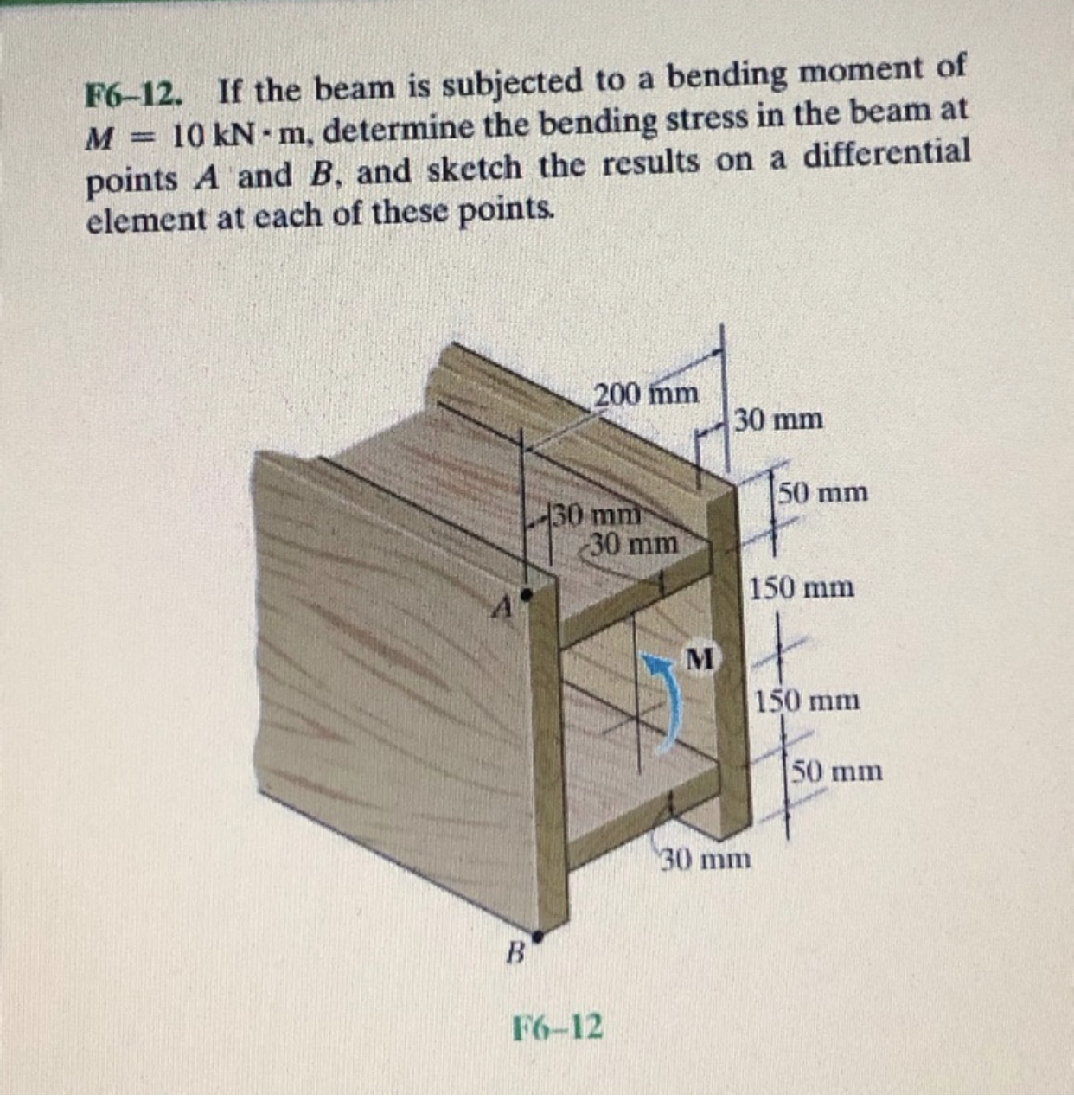 F6-12. If the beam is subjected to a bending moment of M=10...