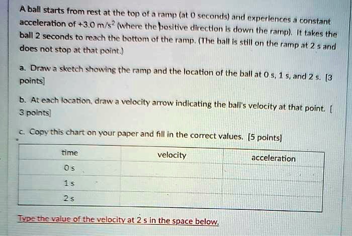 SOLVED: A ball starts from rest at the top of a ramp (at 0 seconds) and ...