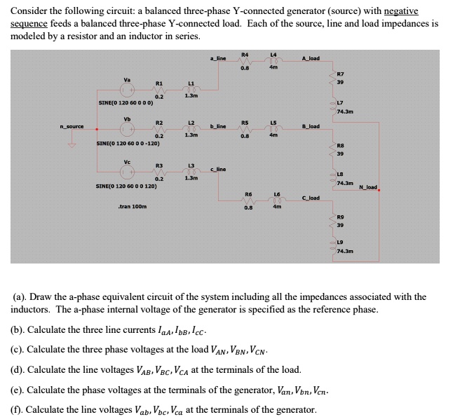 Consider The Following Circuit A Balanced Three Phase Y Connected Generator Source With Negative