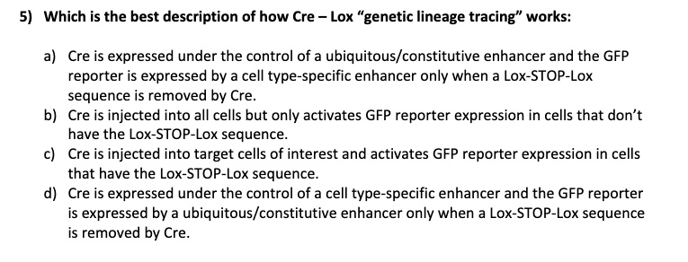 which is the best description of how cre lox genetic lineage tracing ...