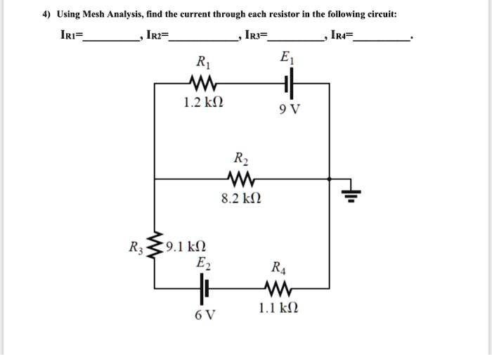 SOLVED: Using Mesh Analysis, find the current through each resistor in the following circuit ...