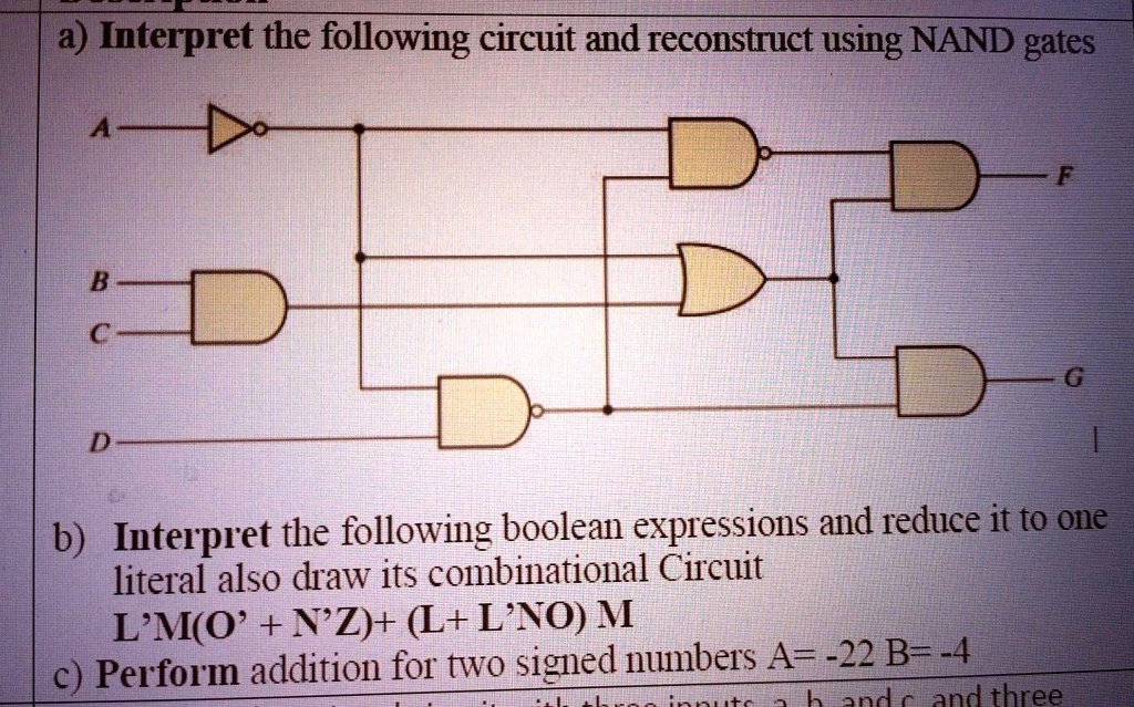 SOLVED: a) Interpret the following cicuit and reconstruct using NAND ...