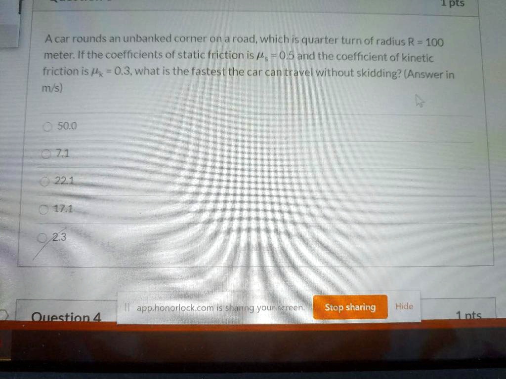 SOLVED: pts Acar rounds an unbanked corner onaroad, which is quarter ...