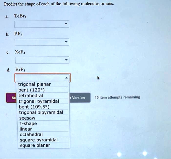 SOLVED:Predict the shape of each of the following molecules or ions ...