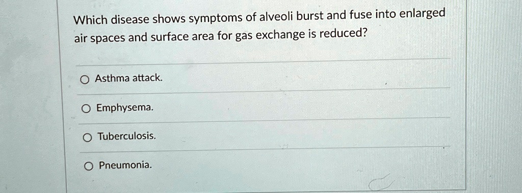 Which disease shows symptoms of alveoli burst and fuse into enlarged ...