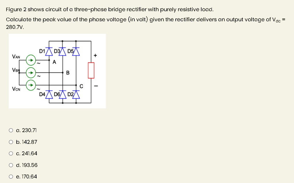 SOLVED: Figure 2 shows the circuit of a three-phase bridge rectifier with a purely resistive ...