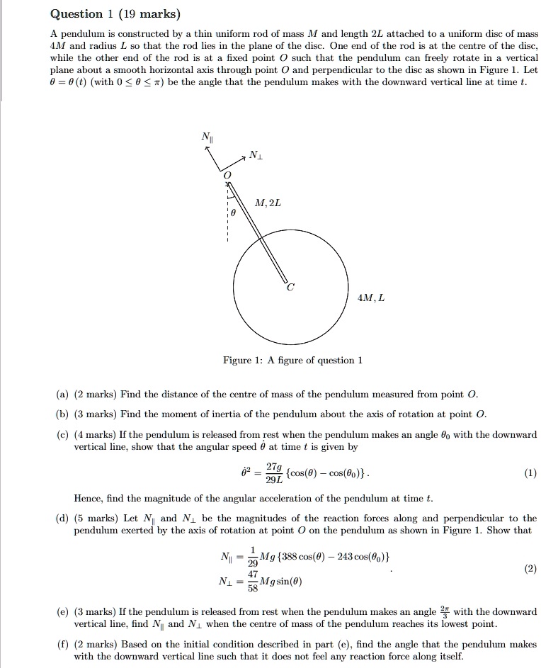 question 1 19 marks a pendulum is constructed by a thin uniform rod of mass m and length 2l ...