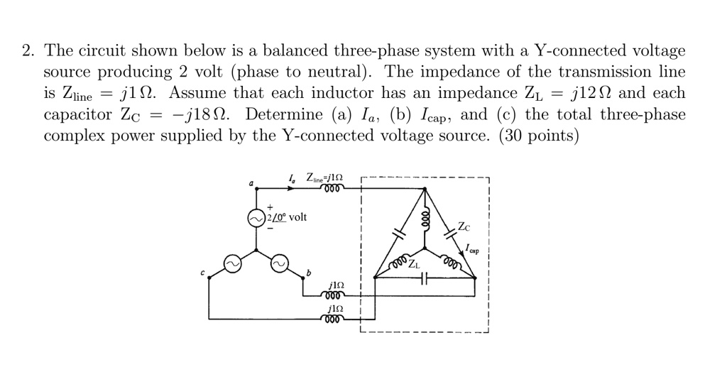 SOLVED: 2. The circuit shown below is a balanced three-phase system with a Y-connected voltage ...
