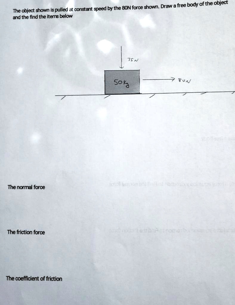 The object shown is pulled at constant speed by the 80N force shown ...