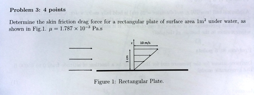 SOLVED: Determine the skin friction drag force for a rectangular plate ...
