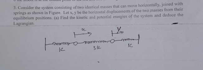 SOLVED: 3. Consider the system consisting of two identical masses that can move horizontally ...