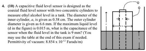 SOLVED: A 4.10A capacitive fluid level sensor is designed as a coaxial fluid level sensor with ...