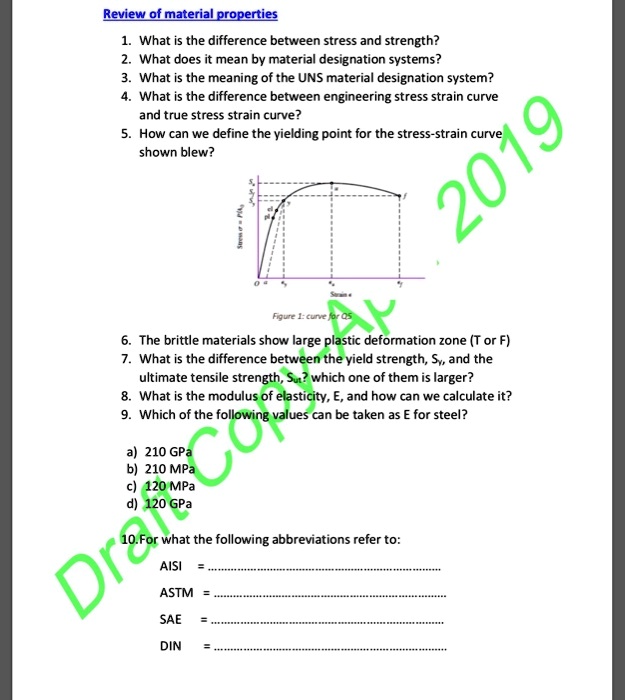 Review of Material Properties 1. What is the difference between stress ...