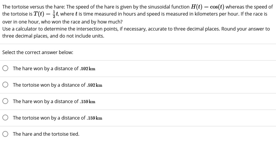 Solved The Tortoise Versus The Hare The Speed Of The Hare Is Given By