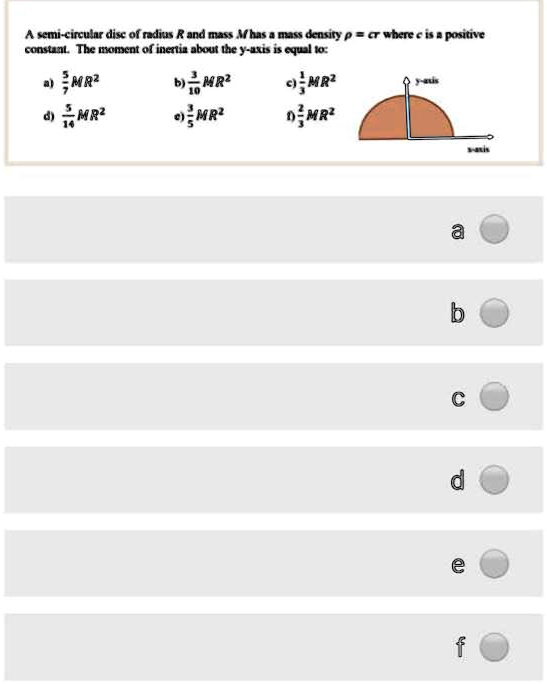 SOLVED: A semi-circular disc of radius R and mass M has a mass density ...