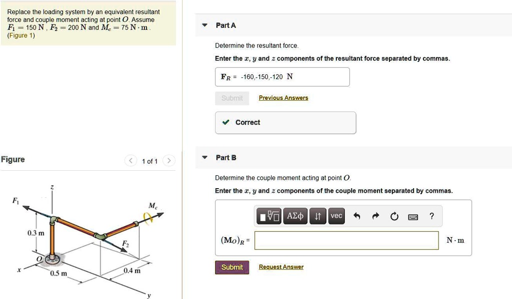 Replace the loading system by an equivalent resultant force and couple ...