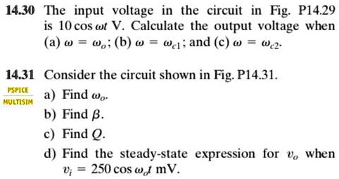 SOLVED: 14.30 The input voltage in the circuit in Fig.P14.29 is 10 cos wt V.Calculate the output ...