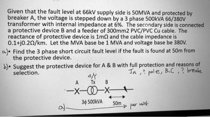 Solved Given That The Fault Level At 66kv Supply Side Is 50mva And