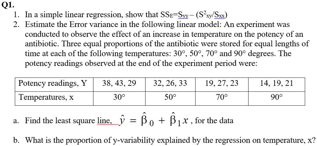 q1 1 in a simple linear regression show that sse syy sxysxx 2 estimate ...