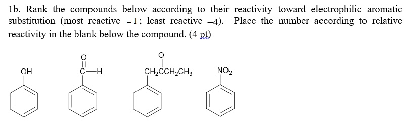 1b. Rank the compounds below according to their reactivity toward ...