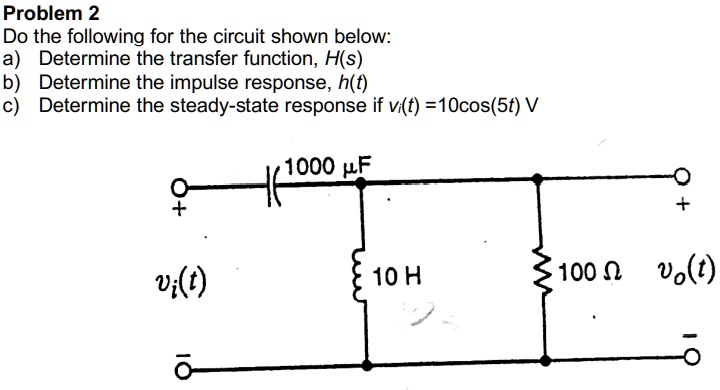 SOLVED: Problem 2: Do the following for the circuit shown below: a) Determine the transfer ...