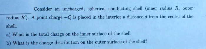 SOLVED: Consider an uncharged, spherical conducting shell (inner radius ...