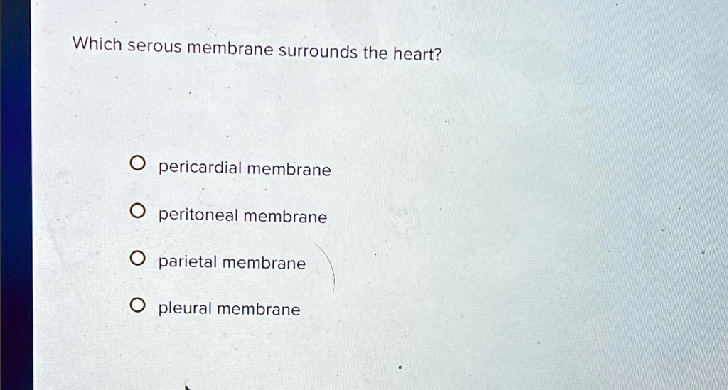 Which serous membrane surrounds the heart? Opericardial membrane O ...