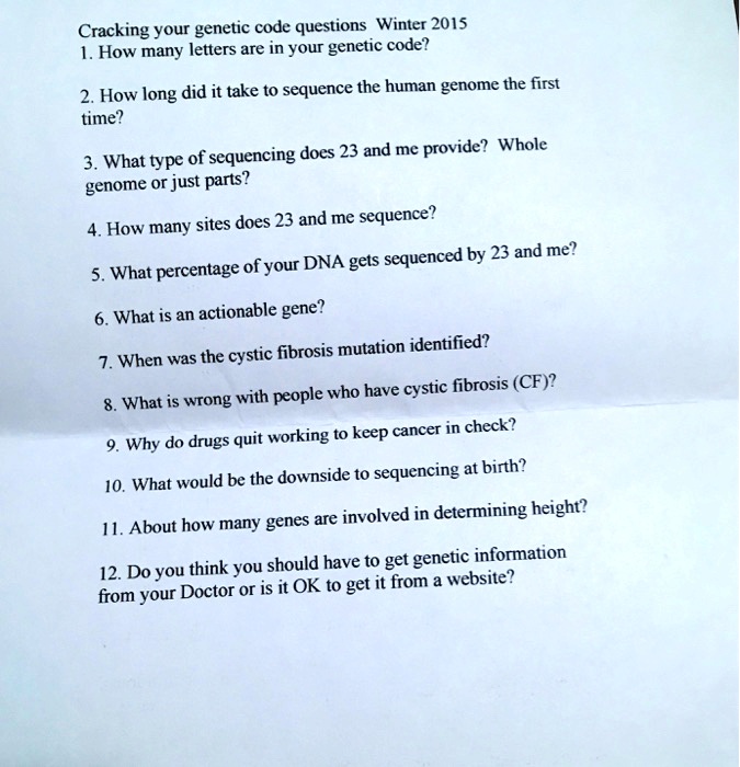 SOLVED: Cracking your genetic code questions Winter 2015 1. How many ...