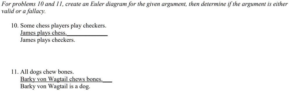 SOLVED: For problems 10 and 11, create an Euler diagram for the given ...
