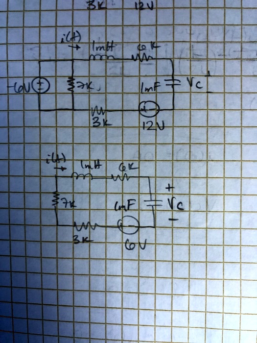 i(t) + 3k 12V 1mF 6k 1mF = Vc 3k 12V i(t) + 1mF 6k 3k 1mF = Vc 0V